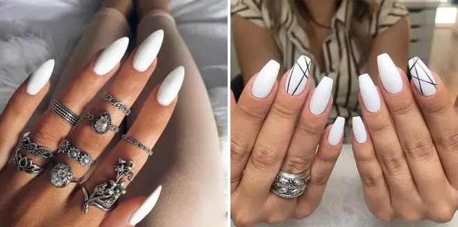 Manicure Taun Anyar 2020 kanggo kuku sing dawa - kanthi pola, lukisan, rhinestones, abang, putih, zam, ireng, biru, Prancis 3562_24