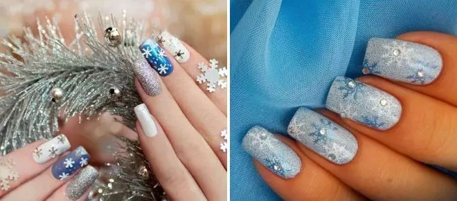 Manicure Taun Anyar 2020 kanggo kuku sing dawa - kanthi pola, lukisan, rhinestones, abang, putih, zam, ireng, biru, Prancis 3562_6