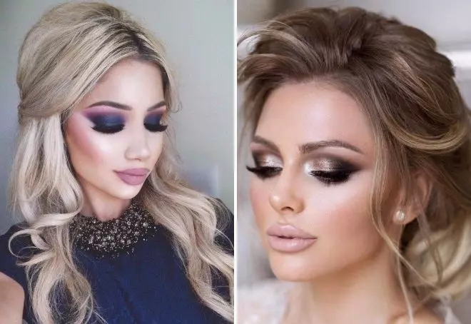 New Year's Makeup 2020 - Ji bo blondes, brunettes, sor, kesk, şîn, şîn, bi spehî, rhinestones, nude, ronî 3565_13