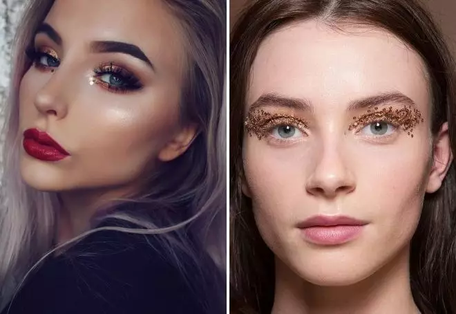 Nový rok make-up 2020 - pre blondínky, brunetky, červené, hnedé, modré, zelené oči, s iskry, drahokamy, nahé, svetlé 3565_15