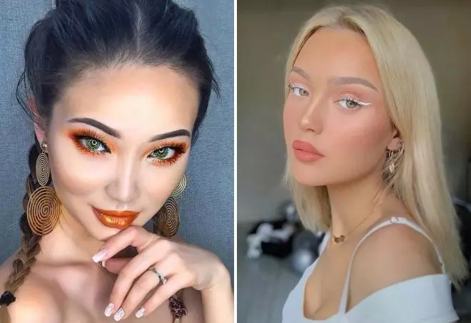 Bagong Taon ng Makeup 2020 - Para sa mga blondes, brunettes, pula, kayumanggi, asul, berdeng mata, na may mga sparkle, rhinestones, hubad, maliwanag 3565_3