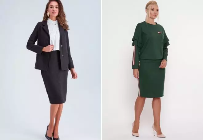 Traje das mulheres - com calças ou saia, casamento e noite, denim e malha 3774_13