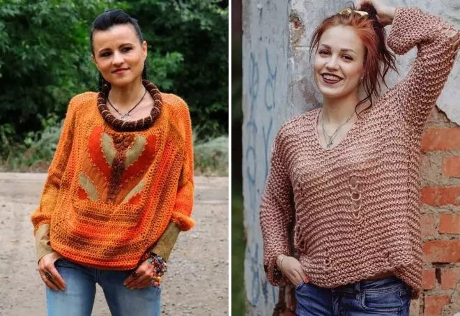 Pletený jumper - rozšírené, skrátené, openwork, oarsez, šaty, štýl Boho, krátky rukáv, kapucňa, flitre 3795_19