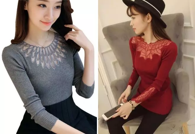 Áo len mỏng manh - với cổ áo cao, đắt, dài, ngắn, trùm đầu, moker, cashmere, openwork, dệt kim 3796_9