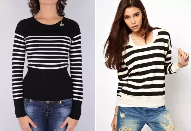 Women's striped sweater - black and white, red, knitted, knitted, with a heart, blue, multicolored, long, with what to wear? 3803_7