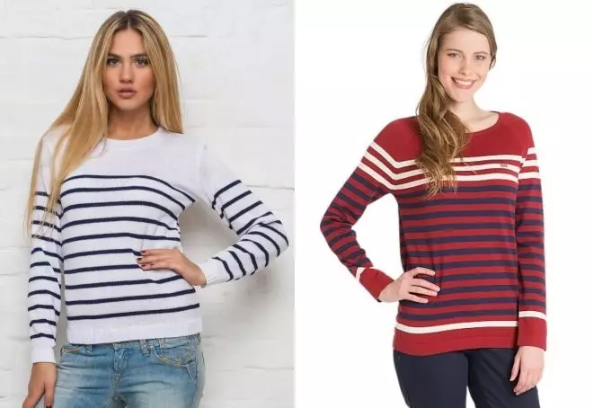 Women's striped sweater - black and white, red, knitted, knitted, with a heart, blue, multicolored, long, with what to wear? 3803_8