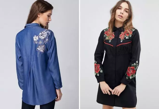 Stylish beautiful female shirts - tunic, dress, shirt, in a cage, with bask, oarsez, embroidery, open shoulders, colors, models, for complete 3805_15