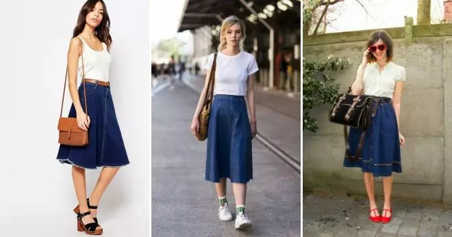 Skirt-sun galaretki - długie, krótkie, midi, skóra, podwójna, na elastycznym zespole, denim, kropki, z fałdami, wełną, z tym, co nosić 3822_19