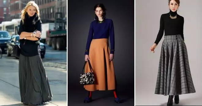 Skirt-sun galaretki - długie, krótkie, midi, skóra, podwójna, na elastycznym zespole, denim, kropki, z fałdami, wełną, z tym, co nosić 3822_27