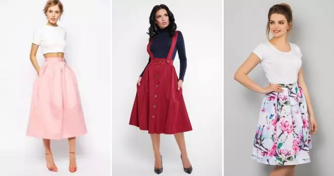 Sukne-slnko želé - dlhé, krátke, midi, koža, dvojité, na elastickom pásme, denim, polka dot, so záhybmi, vlnou, s tým, čo nosiť 3822_39