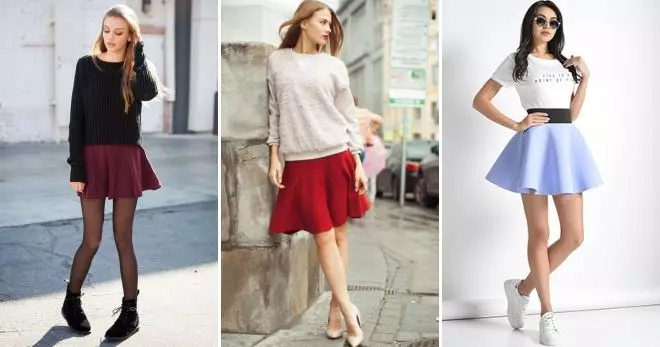 Skirt-sun galaretki - długie, krótkie, midi, skóra, podwójna, na elastycznym zespole, denim, kropki, z fałdami, wełną, z tym, co nosić 3822_40