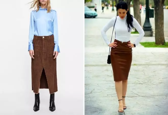 ყავისფერი skirt - ტყავი, suede, ხავერდოვანი, denim, ფანქარი, pleated, ნაქსოვი, რა უნდა ატაროს? 3826_6