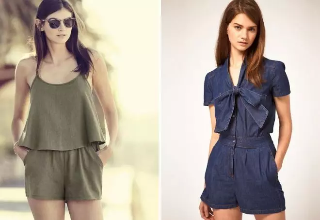 Women's summer overalls with shorts - from denim, chiffon, flax, cotton, lace, with what wearing, images 3848_20