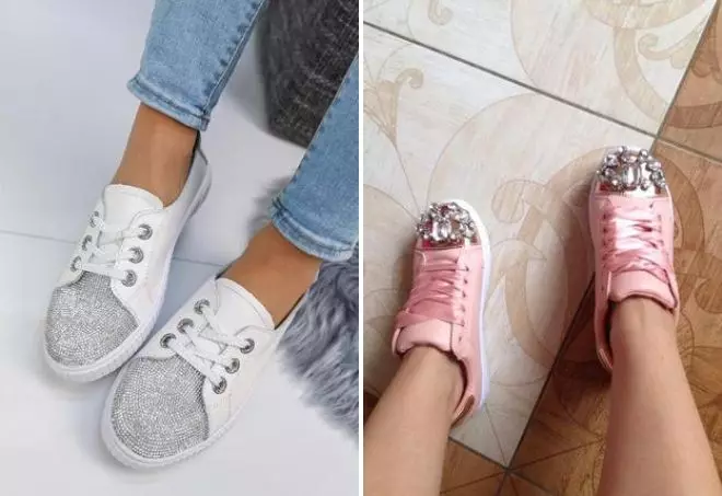 Scarpe da ginnastica alla moda sulle suole alte, con strass e pelliccia 3863_11