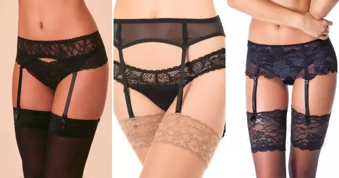 Fraen an d'schéin Underwear - am Retro Stil, militari, engem dënnen Agent, transparent, mat engem héich Taille, Spëtzekleeder, mat engem Rimm an Strëmp 3891_26