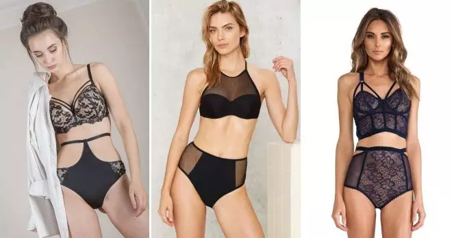 Fraen an d'schéin Underwear - am Retro Stil, militari, engem dënnen Agent, transparent, mat engem héich Taille, Spëtzekleeder, mat engem Rimm an Strëmp 3891_36