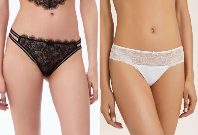 Women sa panty mismo Tanga - unsa sila tan-awon sama sa, unsa sila lahi gikan sa mga kumagko sa kamot, sinawalo, uban sa hatag-as nga landing, openwork, gapas, nagbira, alang sa bug-os nga 3892_5