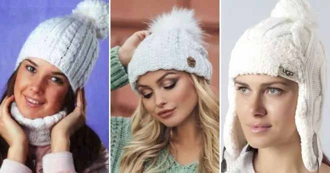 Skaista sieviešu balta cepure - Ushanka, kažokādas, liels spogulis, ar pompon, ausīm, bizītes, beztaras, ķivere, sports, bini 3970_10