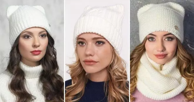 Skaista sieviešu balta cepure - Ushanka, kažokādas, liels spogulis, ar pompon, ausīm, bizītes, beztaras, ķivere, sports, bini 3970_15