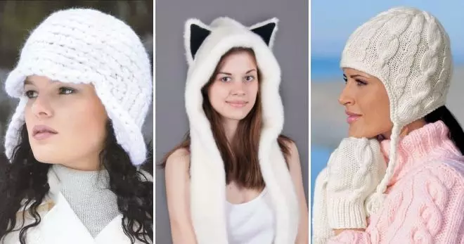 Skaista sieviešu balta cepure - Ushanka, kažokādas, liels spogulis, ar pompon, ausīm, bizītes, beztaras, ķivere, sports, bini 3970_16