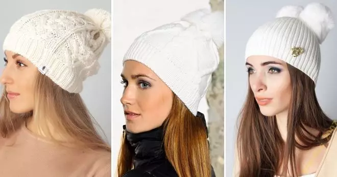 Skaista sieviešu balta cepure - Ushanka, kažokādas, liels spogulis, ar pompon, ausīm, bizītes, beztaras, ķivere, sports, bini 3970_2