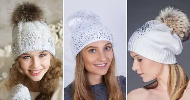 Topi putih wanita cantik - Ushanka, bulu, cermin besar, dengan pompon, telinga, kepang, massal, helm, olahraga, bini 3970_29