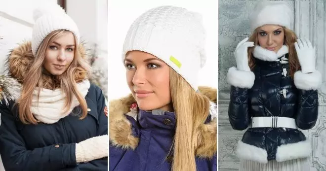 Skaista sieviešu balta cepure - Ushanka, kažokādas, liels spogulis, ar pompon, ausīm, bizītes, beztaras, ķivere, sports, bini 3970_32