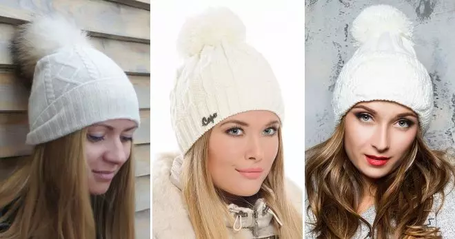 Skaista sieviešu balta cepure - Ushanka, kažokādas, liels spogulis, ar pompon, ausīm, bizītes, beztaras, ķivere, sports, bini 3970_4