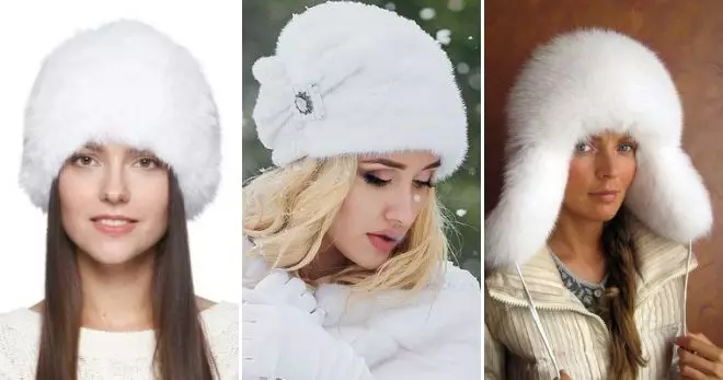 Skaista sieviešu balta cepure - Ushanka, kažokādas, liels spogulis, ar pompon, ausīm, bizītes, beztaras, ķivere, sports, bini 3970_7