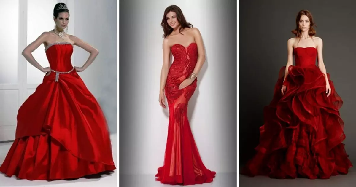 Alla moda vestito rosso da sposa - lussureggiante, in pizzo, con l'arco, cintura, il ricamo, il velo, loop, fiori, insomma, per la piena, quello che scarpe, accessori, decorazioni?