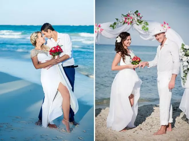 Beautiful beach wedding dresses - lung, summer, in the floor, short, long, original, lush, open, air, tunic, shoes 4050_2