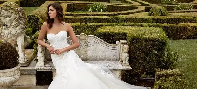 Schönes Hochzeitskleid mit Korsett - transparent und bestickt, mit Strasssteinen und Perlen, mit Steinen und Federn