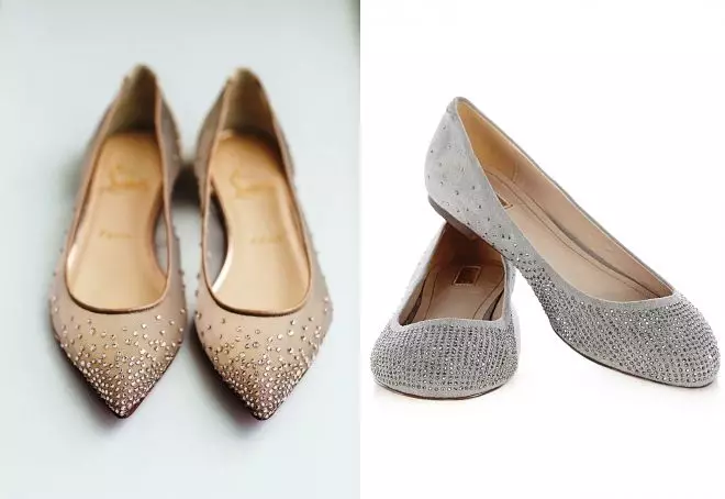 Sepatu balet pernikahan modis dan tidak biasa untuk pengantin wanita - putih dan emas, renda dan rhinestones 4063_8