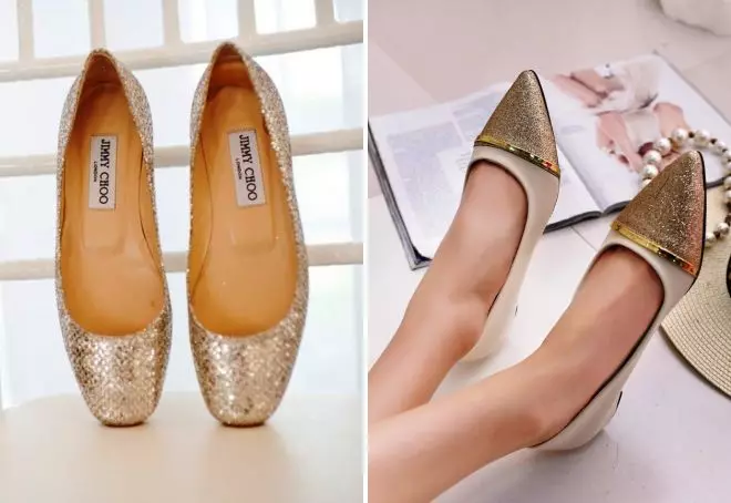 Sepatu balet pernikahan modis dan tidak biasa untuk pengantin wanita - putih dan emas, renda dan rhinestones 4063_9