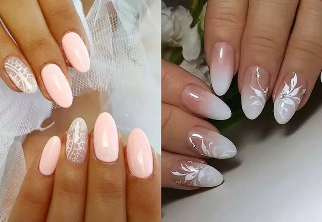 Kab tshoob manicure rau tus nkauj nyab - rau luv, ntev, square, ntse thiab almond ntsia hlau 4091_10