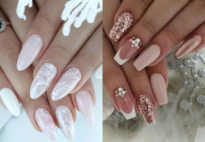 Kab tshoob manicure rau tus nkauj nyab - rau luv, ntev, square, ntse thiab almond ntsia hlau 4091_3