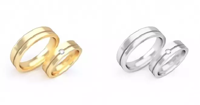 Anillos de boda emparejados - dorado, plata, platino, con diamantes, piedras, grabado, amplio, combinado