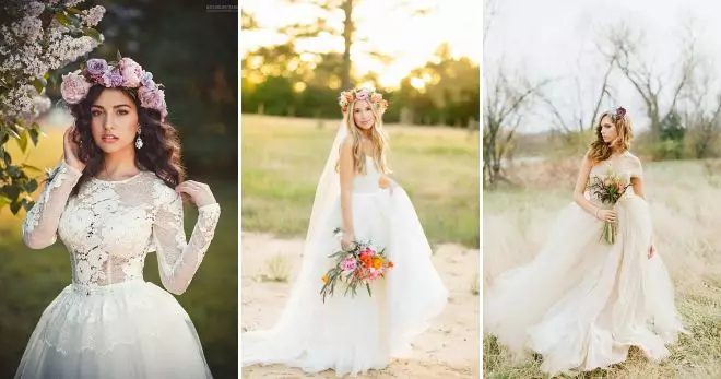 Hochzeitskranz auf dem Kopf - Hochzeitsbild mit einem Kranz von Blumen, Beeren, Bändern, mit Federn 4098_10