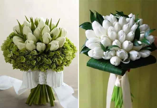 Bouquet aroos qurux badan oo ah tulips iyo irbado, ubaxyo, peonies, freesia 4099_6