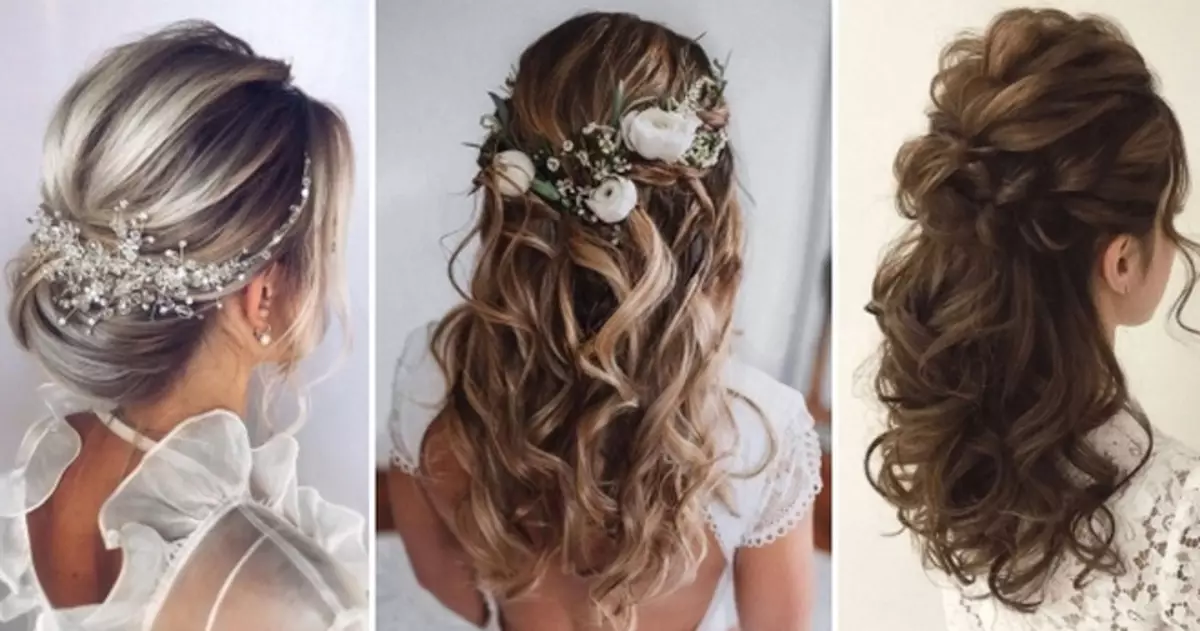 Hairstyles għal tieġ - immaġini għall-ħabiba u brides bil-velu u mingħajr