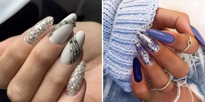 Design de unhas de inverno - por forma quadrada e amêndoa, com um padrão e uma manicure monótono 4123_17