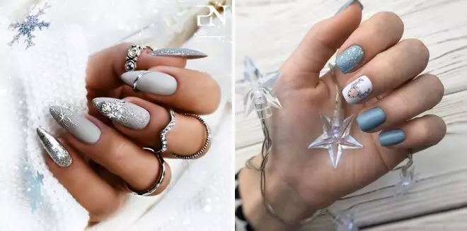 Design de unhas de inverno - por forma quadrada e amêndoa, com um padrão e uma manicure monótono 4123_2