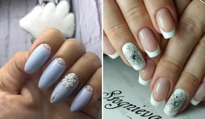 Design de unhas de inverno - por forma quadrada e amêndoa, com um padrão e uma manicure monótono 4123_23