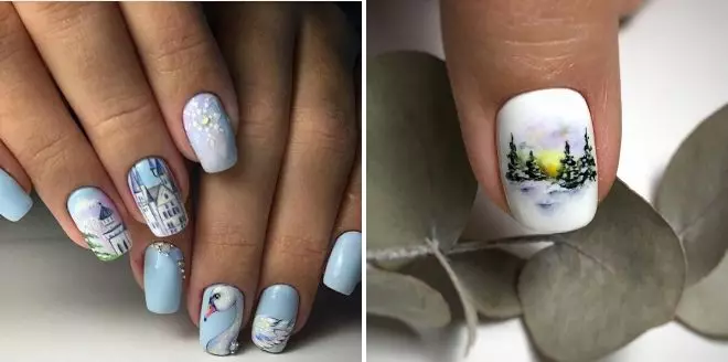 Design de unhas de inverno - por forma quadrada e amêndoa, com um padrão e uma manicure monótono 4123_30