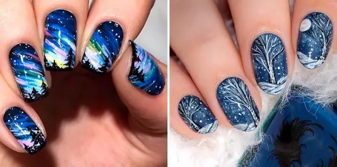 Design de unhas de inverno - por forma quadrada e amêndoa, com um padrão e uma manicure monótono 4123_34