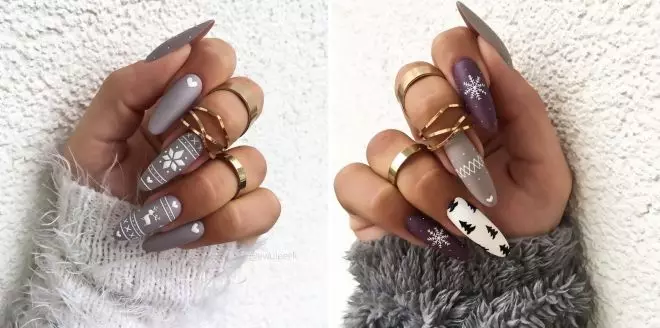 Design de unhas de inverno - por forma quadrada e amêndoa, com um padrão e uma manicure monótono 4123_36