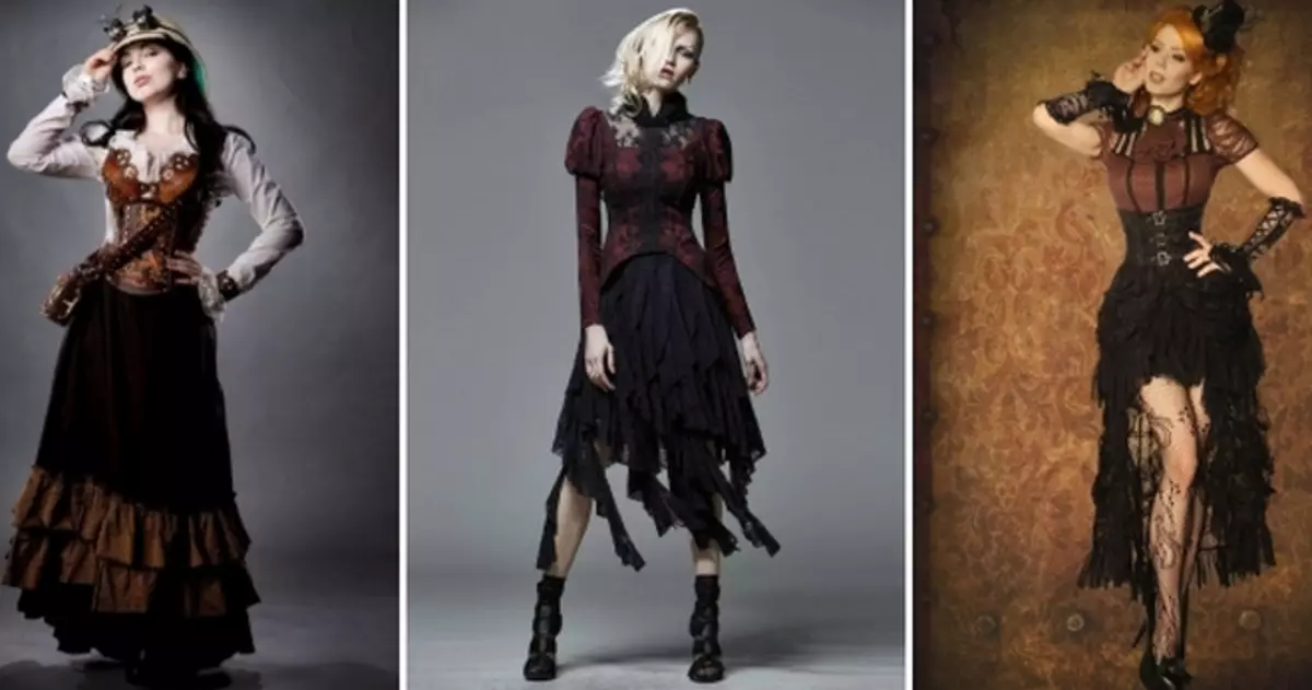 Steampunk - รุ่นของชุด, กระโปรง, เครื่องแต่งกาย, corsets, รองเท้า, กระเป๋า, สร้อยข้อมือ, นาฬิกา, แต่งหน้า, ทำเล็บ, ทรงผม