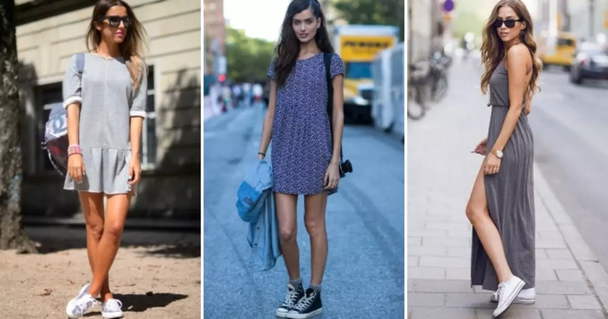 Sneakers a karkashin riguna - 42 hotuna na mafi yawan hadewar hade