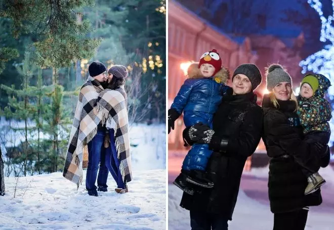 Sesioni i fotove të familjes së dimrit - Viti i Ri, temat, në park, shikimi familjar, në dëborë, në sweaters, pizhame, gjatë natës, me një fëmijë 4185_18