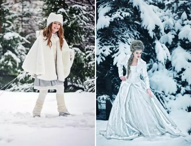 Winter fotosessie in het bos - familie, voor twee, met een kind, bruiloft, winter sprookje, sneeuwkoningin, in jurk, met een bot, bloemen 4186_18